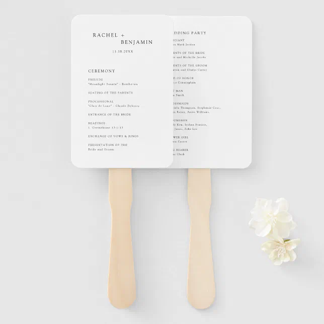 Minimalist Simple Wedding Ceremony Program Hand Fan | Zazzle