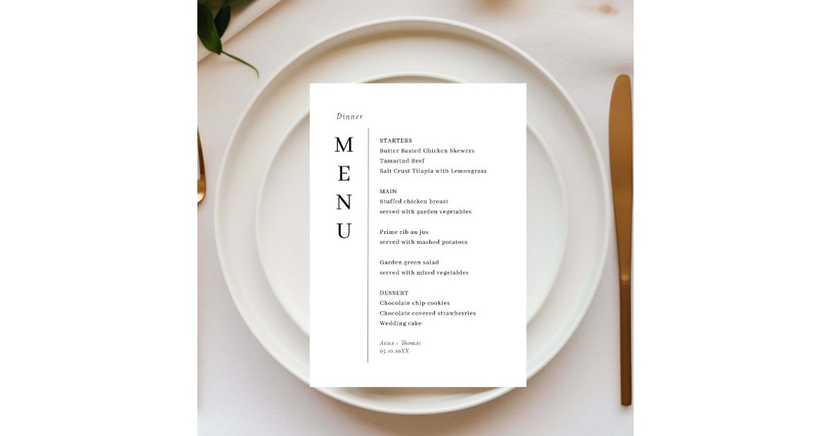 Minimalist Simple Wedding Menu Card | Zazzle