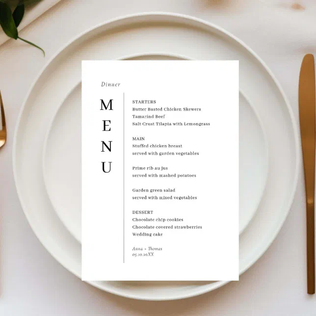 Minimalist Simple Wedding Menu Card | Zazzle