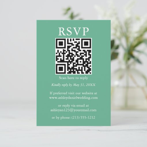 Minimalist Simple Wedding QR RSVP Mint Green Card | Zazzle