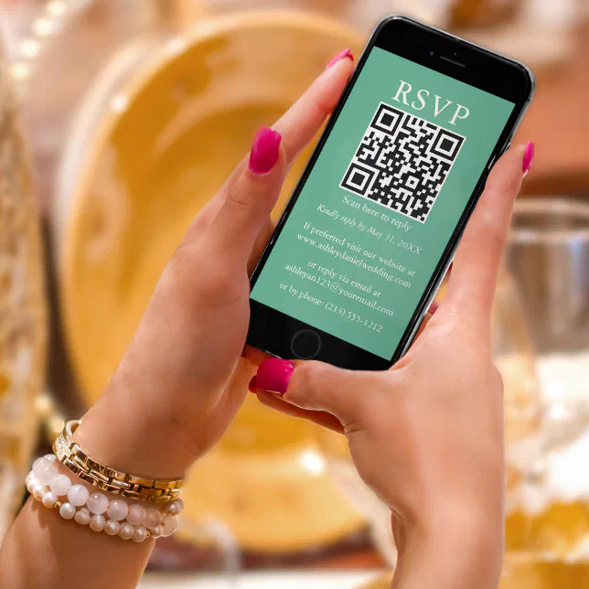 Minimalist Simple Wedding QR RSVP Mint Green Card | Zazzle