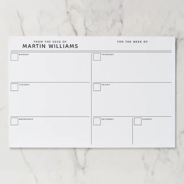 Minimalist Simple Weekly Organizer Desk Paper Pad | Zazzle
