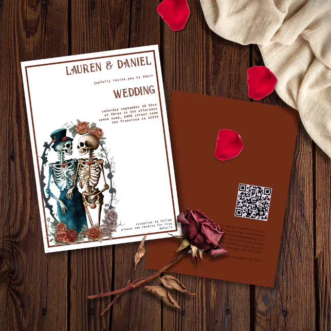 Minimalist Skeleton Couple Wedding Invitation | Zazzle