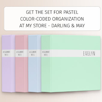 Minimalist Skinny Font Name Pretty Mint Green 3 Ring Binder | Zazzle