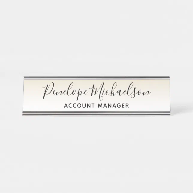 Minimalist Soft Golden Yellow and White Desk Name Plate | Zazzle