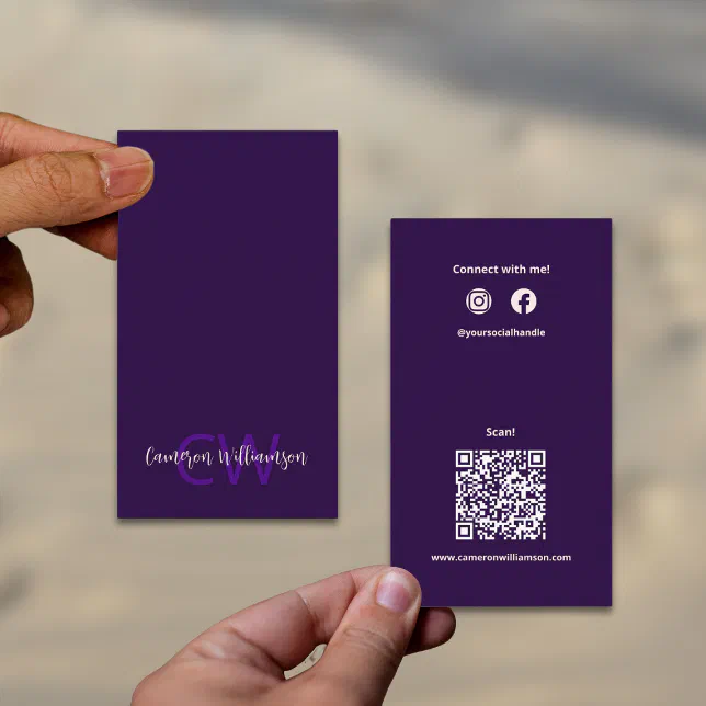 Minimalist Solid Deep Purple QR Code Social Business Card | Zazzle