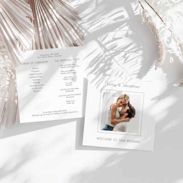 Minimalist Square Photo Wedding Program | Zazzle