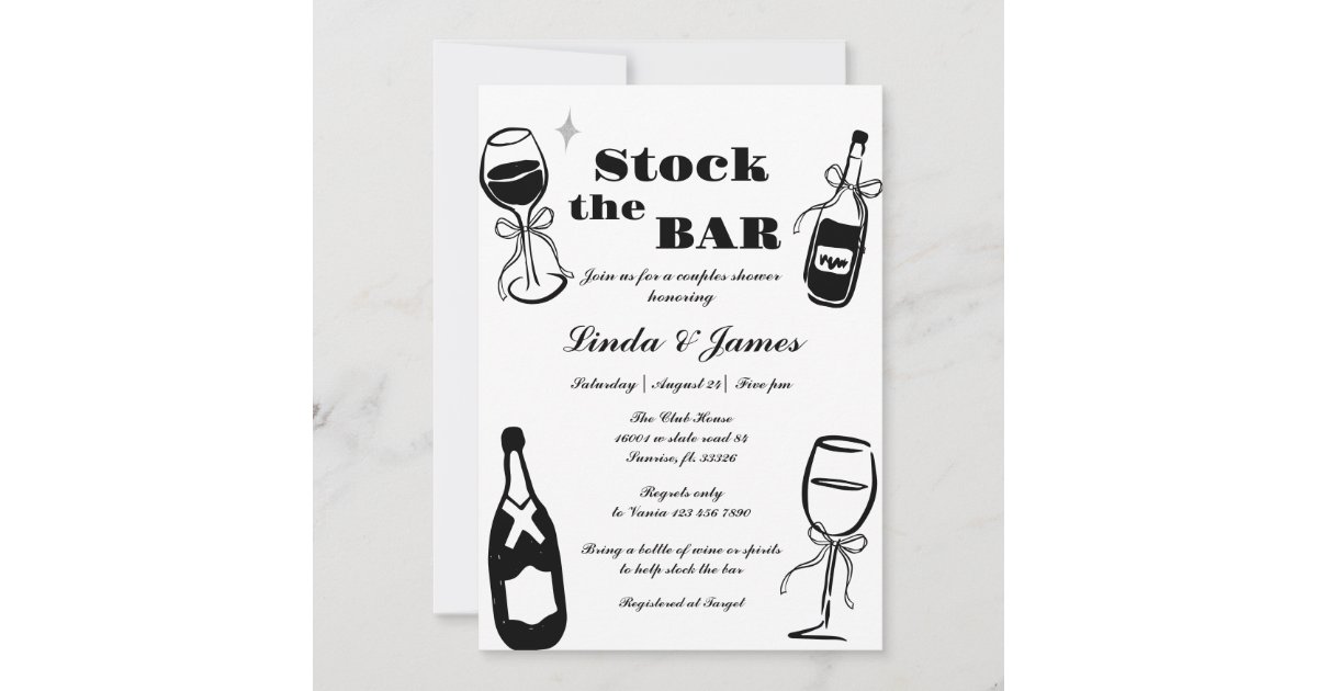 Minimalist Stock The Bar Couple Shower Invitation | Zazzle