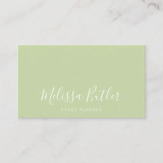 Minimalist Stylish Calligraphy Pastel Green Business Card | Zazzle