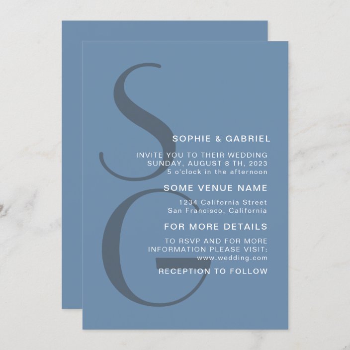 Minimalist stylish. Dusty blue monogram Wedding Invitation | Zazzle.com