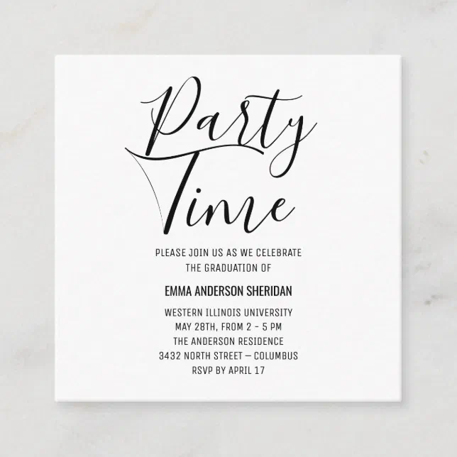 Minimalist Stylish Script Black & White Grad Party Enclosure Card | Zazzle