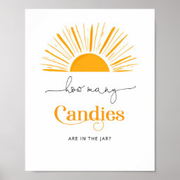 Minimalist sun how many candies baby shower poster | Zazzle
