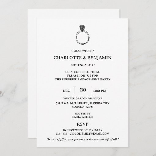 Minimalist Surprise Engagement Party Invitation | Zazzle