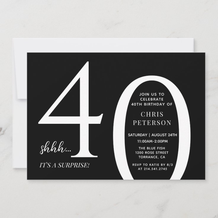 Minimalist Surprise Forty 40th Birthday Party Invitation | Zazzle