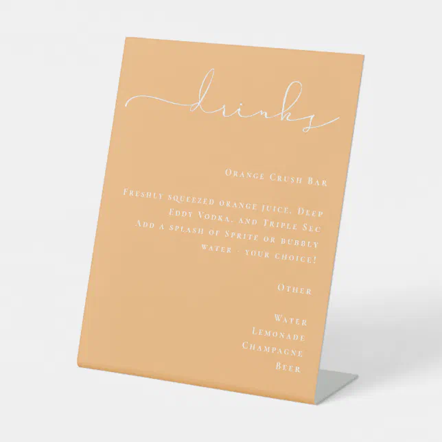 Minimalist Sweet Orange Drinks Menu Pedestal Sign | Zazzle