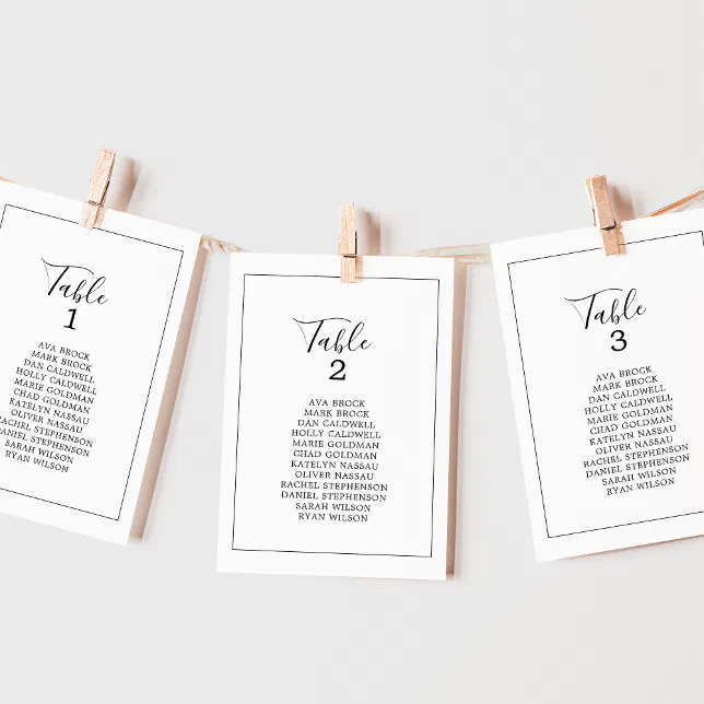 Minimalist Table Number Seating Chart Cards | Zazzle