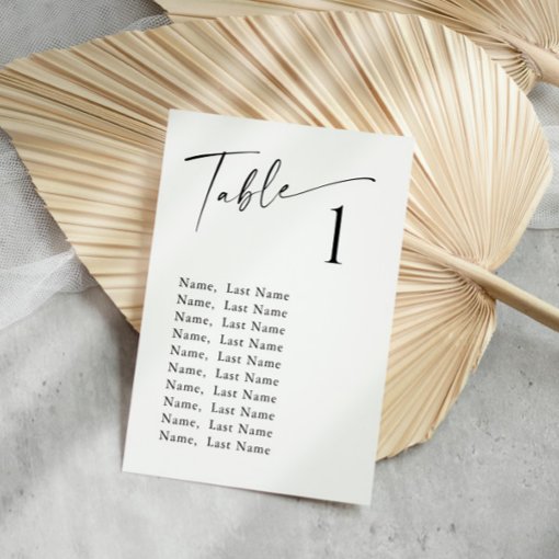 Minimalist Table Number Seating Chart Simple Cards | Zazzle