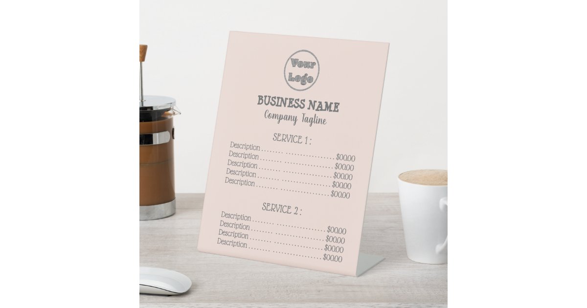 Minimalist Table Top Price List Pedestal Sign | Zazzle
