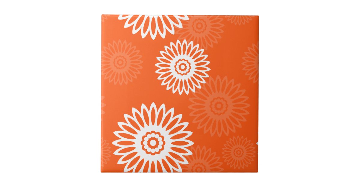 Minimalist tangerine orange daisy floral pattern tile | Zazzle