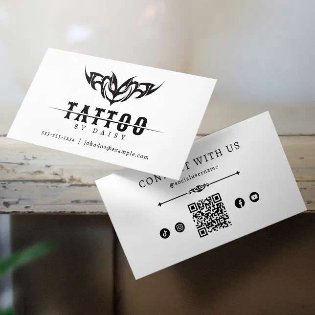 Minimalist Tattoo Artist QR Code Social Media Business Card | Zazzle