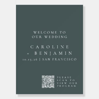 Minimalist Teal Wedding Program QR Code Sign | Zazzle