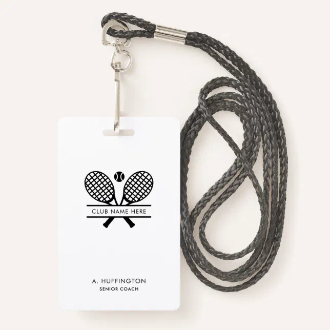 Minimalist Tennis Club Name Employee ID Custom Badge | Zazzle