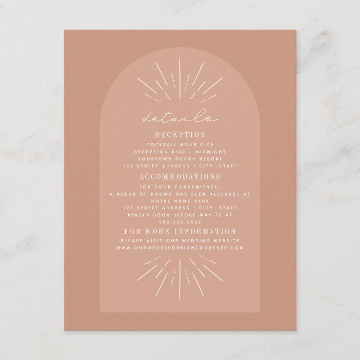Minimalist Terra Cotta Arch Wedding Details Enclosure Card | Zazzle