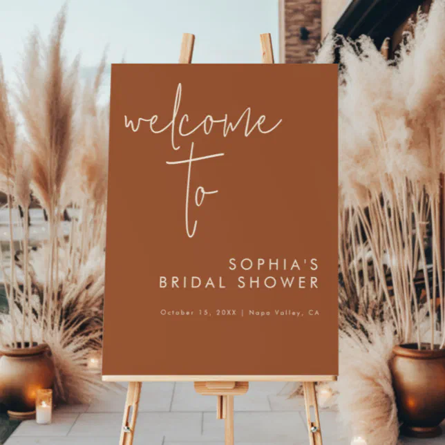 Minimalist Terracotta Bridal Shower Welcome Sign | Zazzle