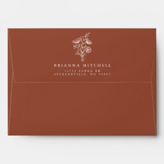 Minimalist Terracotta Floral Boho Elegant Wedding Envelope | Zazzle