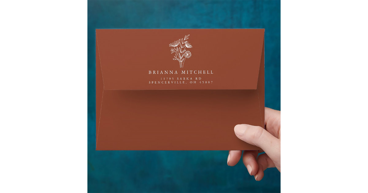 Minimalist Terracotta Floral Boho Elegant Wedding Envelope | Zazzle