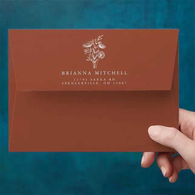 Minimalist Terracotta Floral Boho Elegant Wedding Envelope | Zazzle