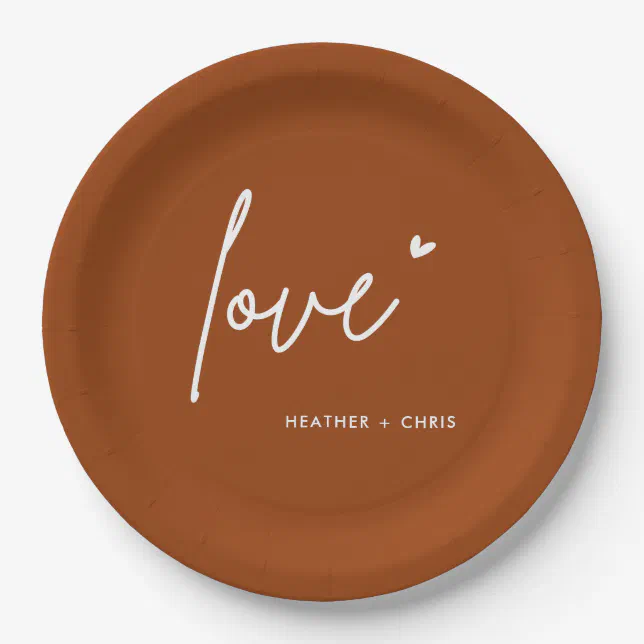 Minimalist Terracotta Love Wedding Paper Plate | Zazzle