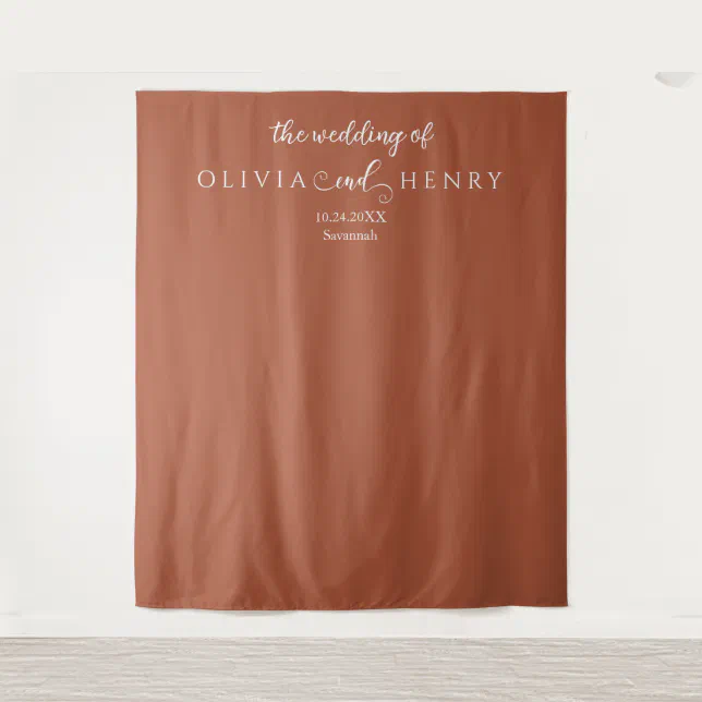 Minimalist Terracotta Wedding Photo Backdrop | Zazzle