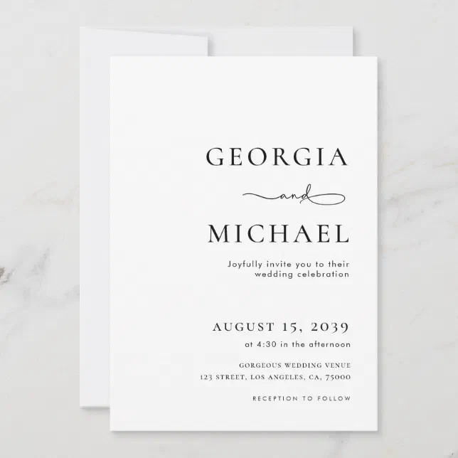 Minimalist Text & Photo Black and White Wedding Invitation | Zazzle