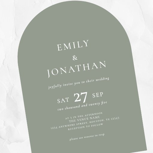 Minimalist Text QR Code Sage Green Arch Wedding Invitation | Zazzle