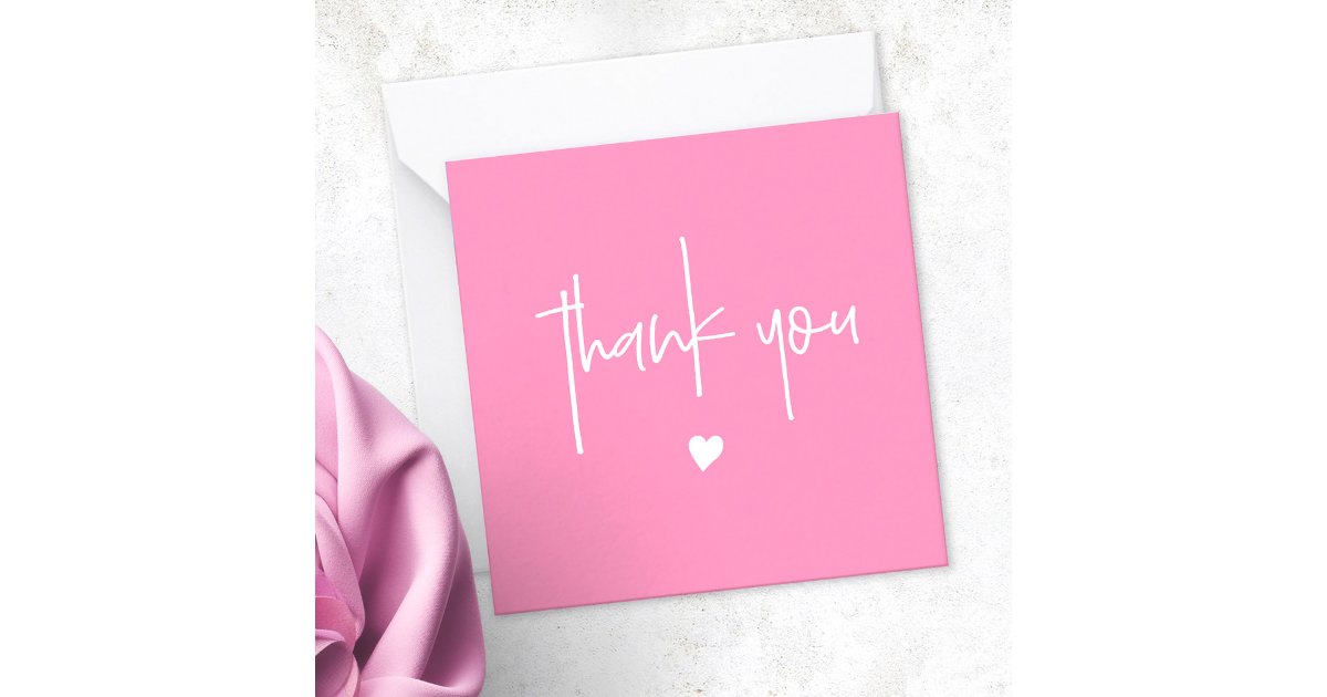 Minimalist Thank You Deep Pink Heart Compact Note Card | Zazzle