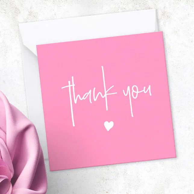 Minimalist Thank You Deep Pink Heart Compact Note Card | Zazzle