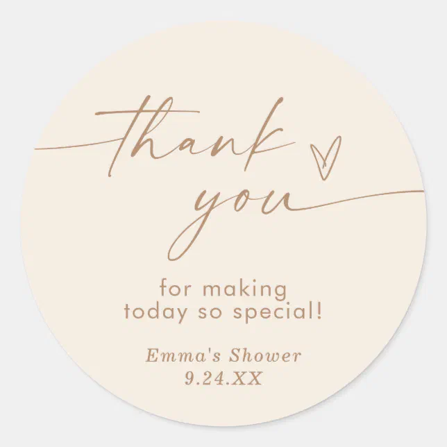 Minimalist Thank You Favor Sticker, Modern Neutral Classic Round ...