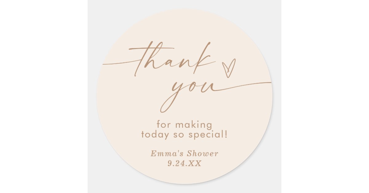Minimalist Thank You Favor Sticker, Modern Neutral Classic Round ...