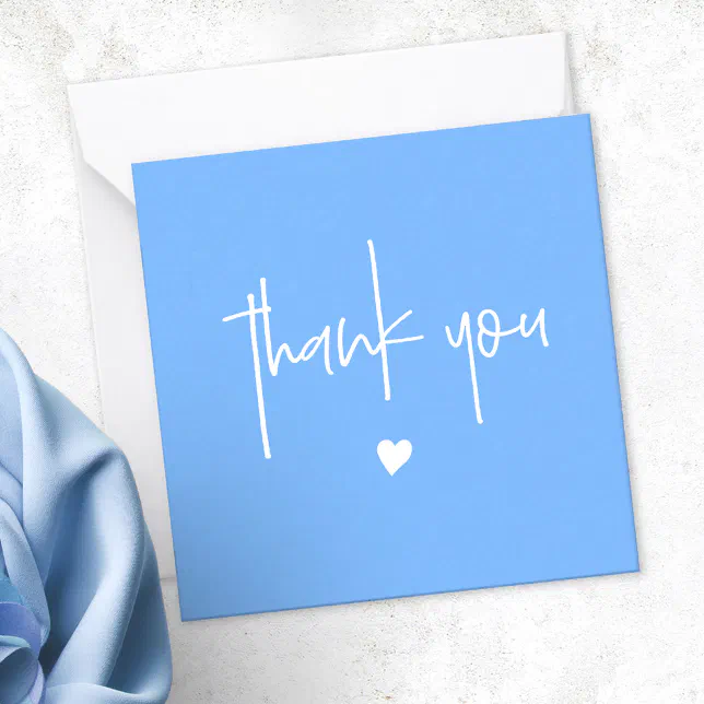 Minimalist Thank You Mid Blue Heart Compact Note Card | Zazzle