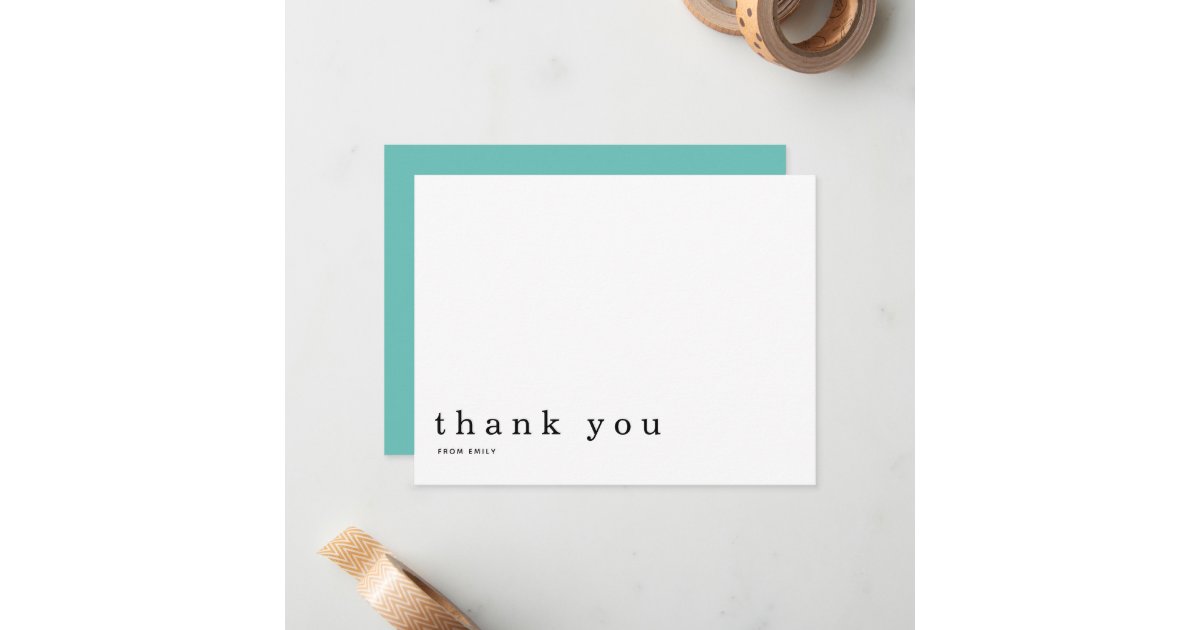 Minimalist Thank You Name Simple Teal Note Card | Zazzle