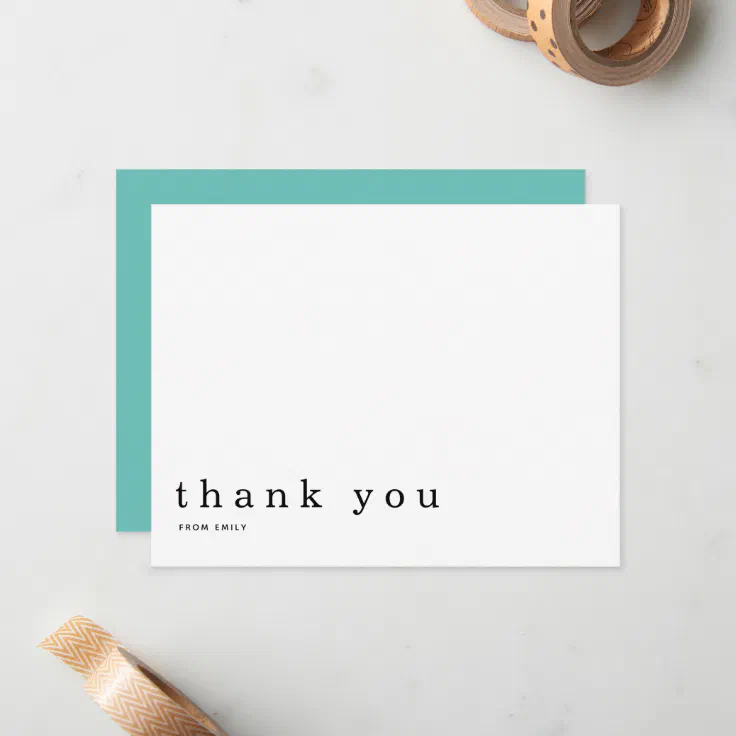 Minimalist Thank You Name Simple Teal Note Card | Zazzle