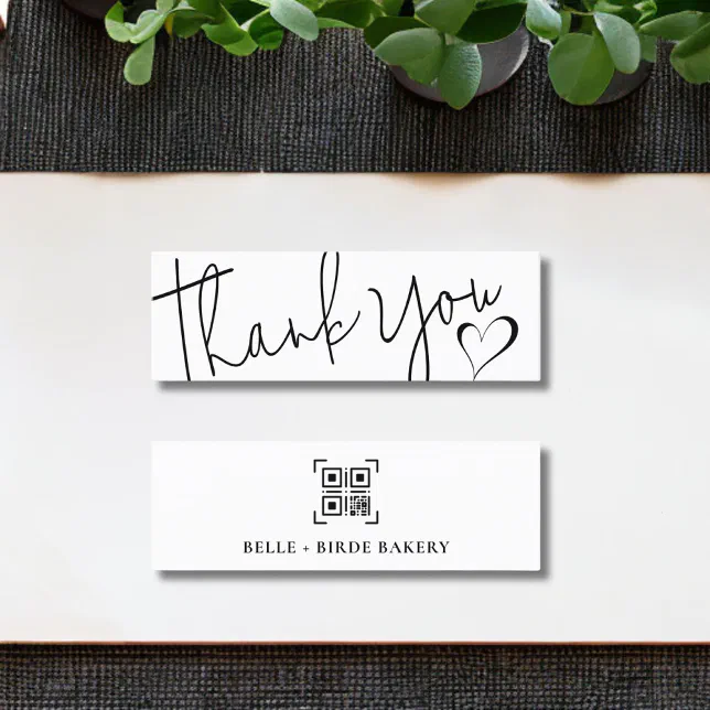 Minimalist Thank You Script Heart | QR CODE Mini Business Card | Zazzle