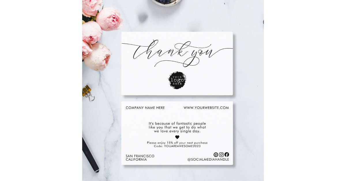 Minimalist Thank You Script Heart Small Branding Business Card | Zazzle