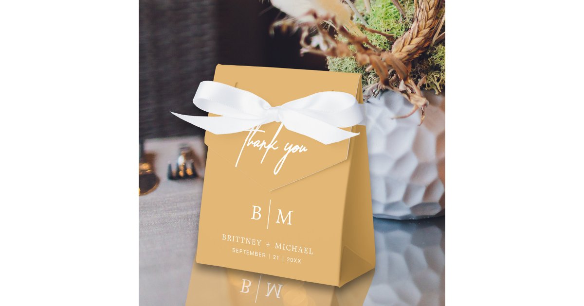 Minimalist Thank You Wedding Mustard Yellow Favor Boxes | Zazzle