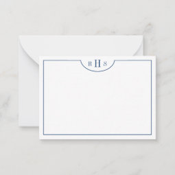 Minimalist Three Monogram One Border | Navy Blue Note Card | Zazzle