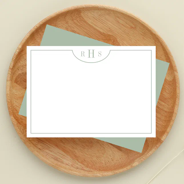 Minimalist Three Monogram One Border | Sage Green Note Card | Zazzle