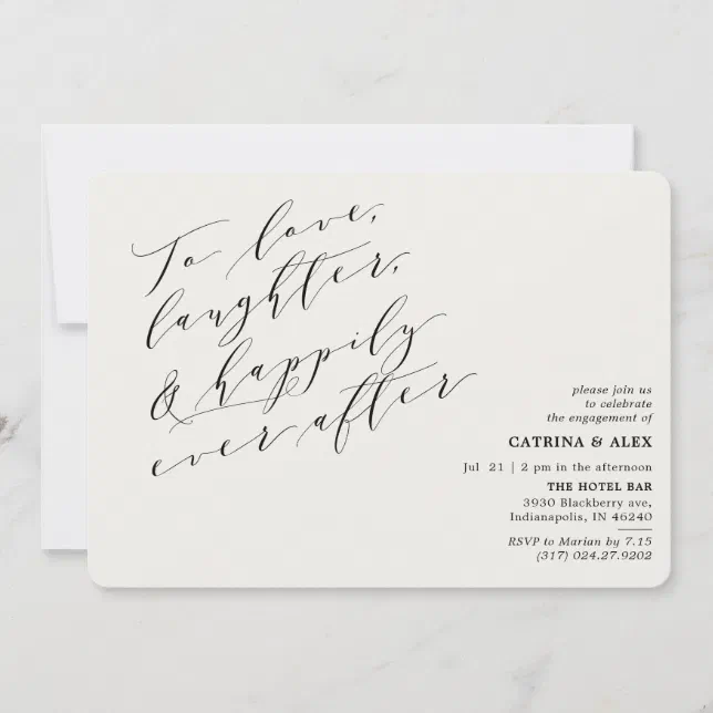 Minimalist To Love Laughter Quote Engagement Party Invitation | Zazzle