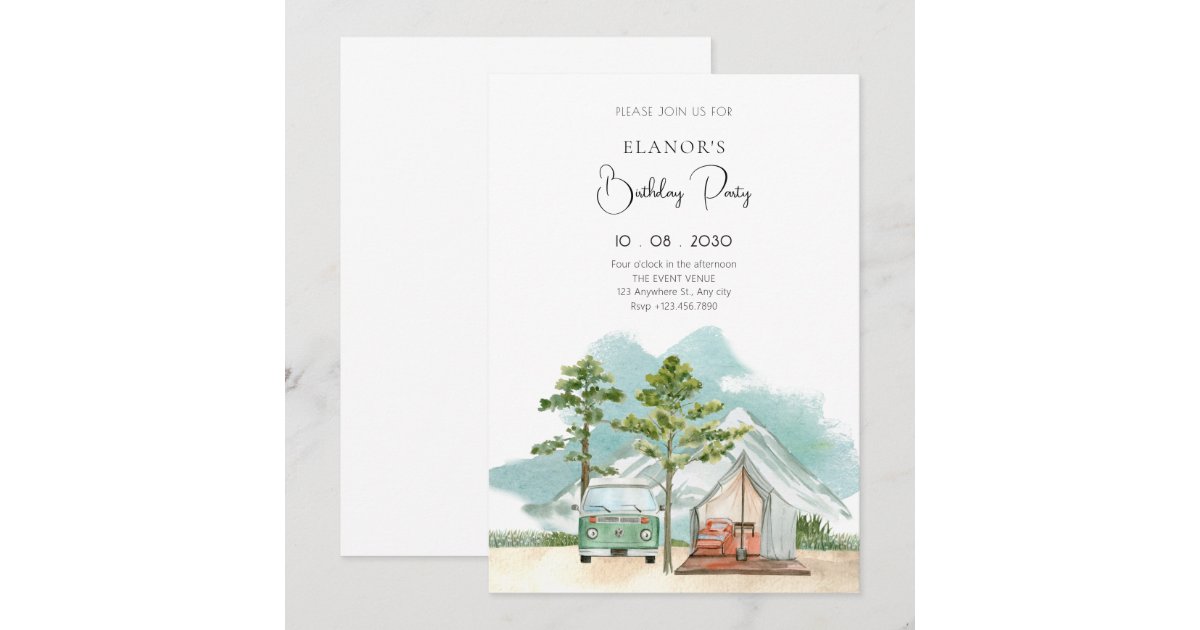 Minimalist travel nature birthday invitation | Zazzle