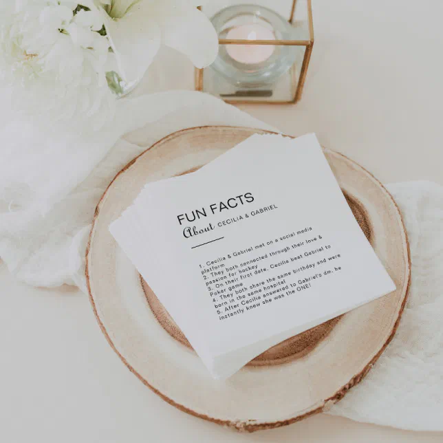 Minimalist Trivia Fun Facts Wedding Napkins | Zazzle